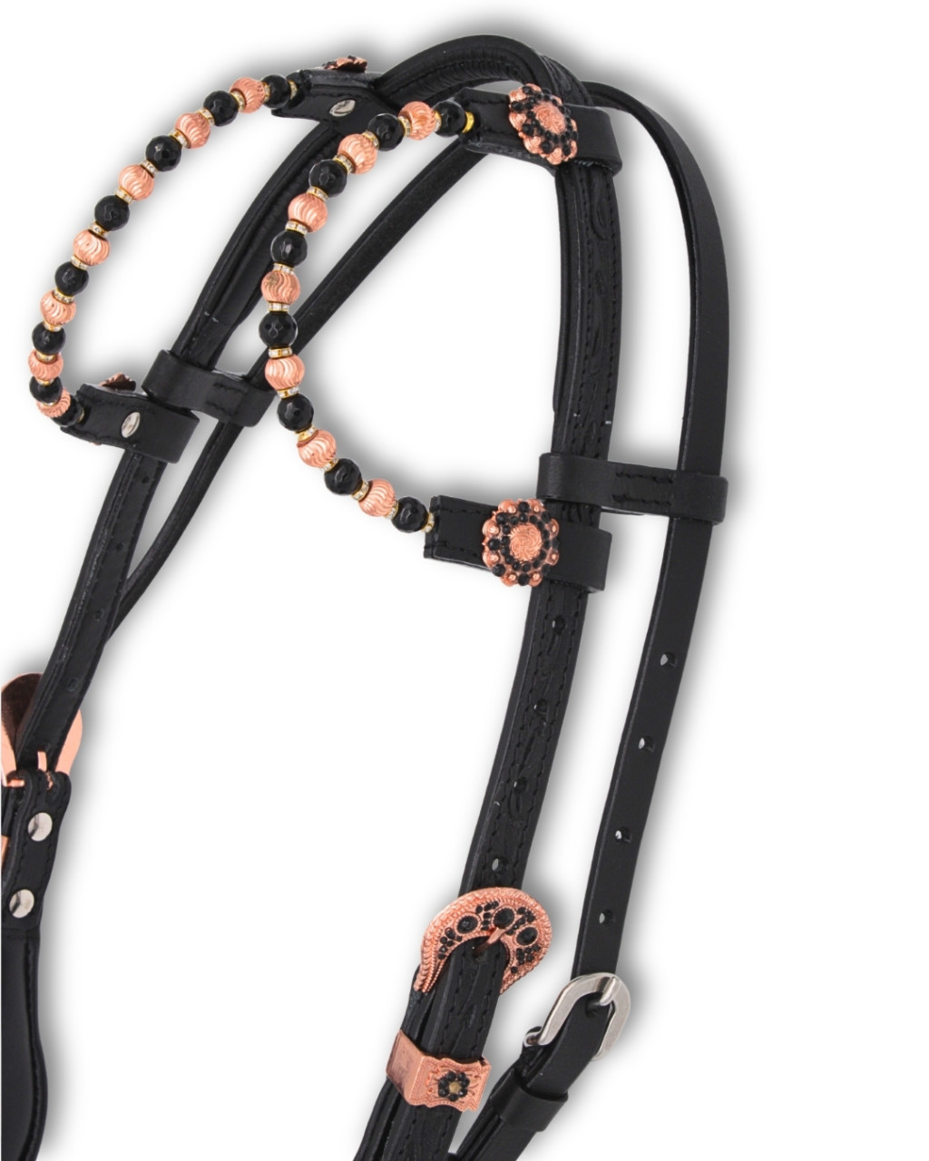 Super Soft western bridle Two Ear Rosegold/Black with throat lash