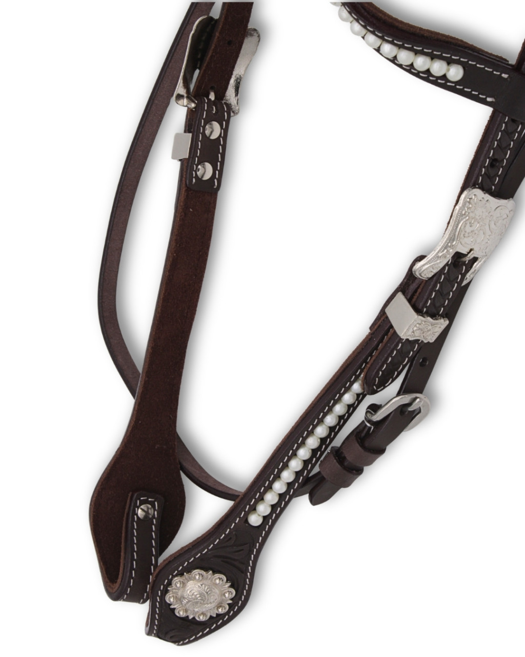 Elegant Two Ear western bridle with pearls and throat lash