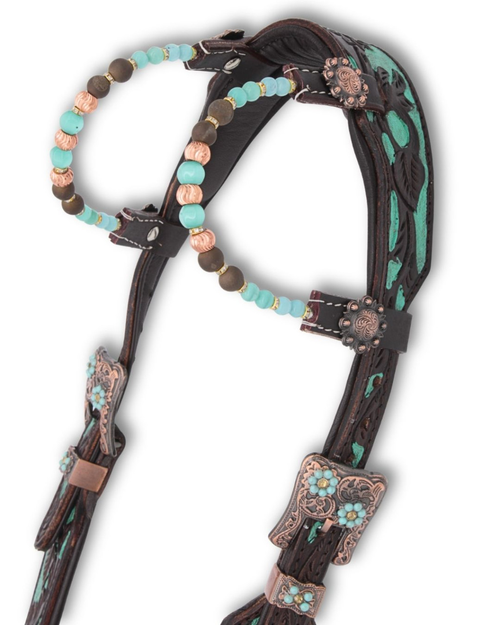 Two Ear Super Soft anatomical western bridle turquoise with pearl ...