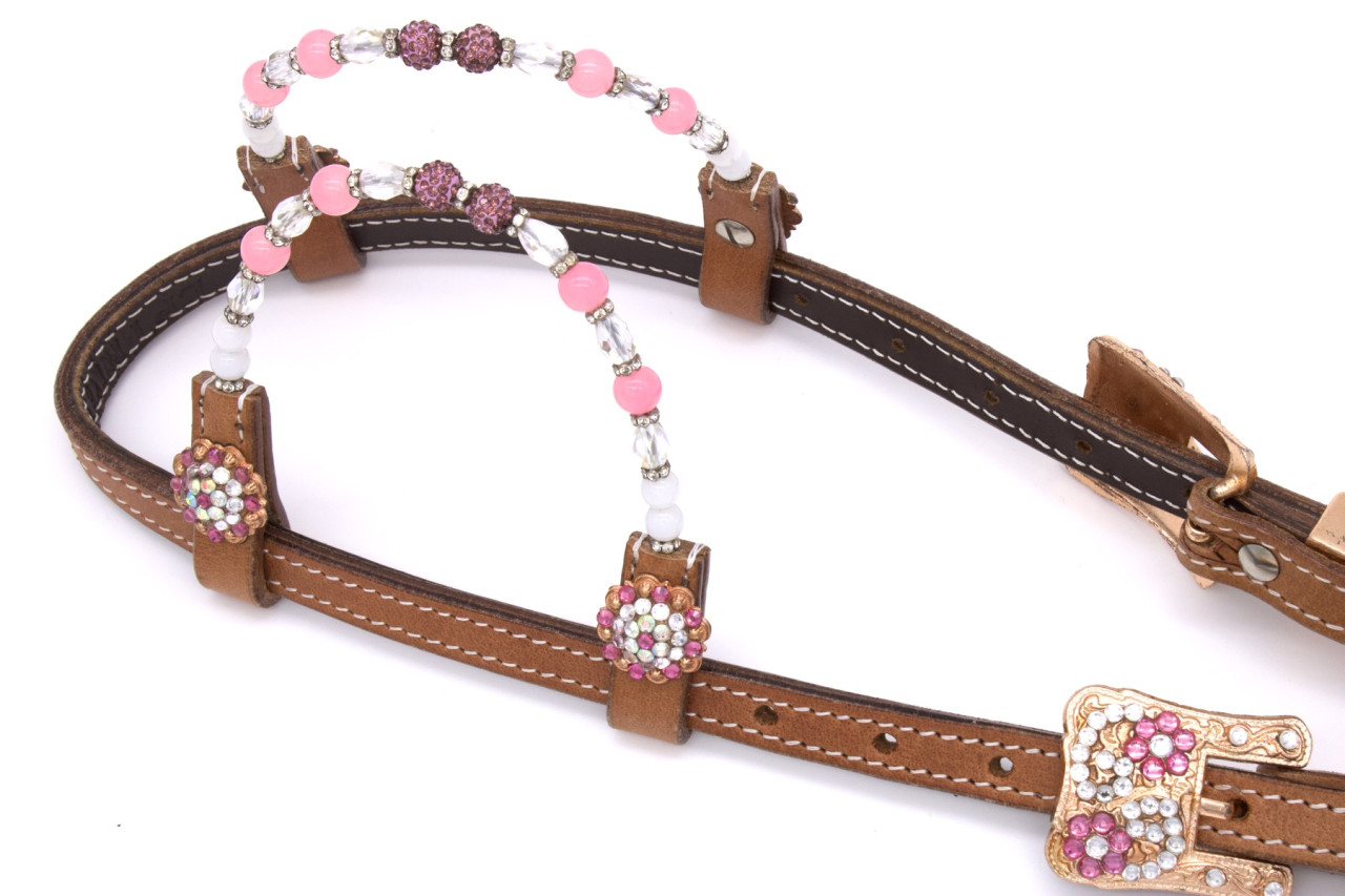 Two Ear Show western bridle pink/rose gold with pearl earloop