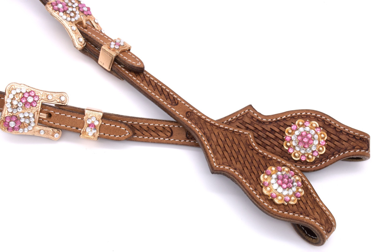 Two Ear Show western bridle pink/rose gold with pearl earloop