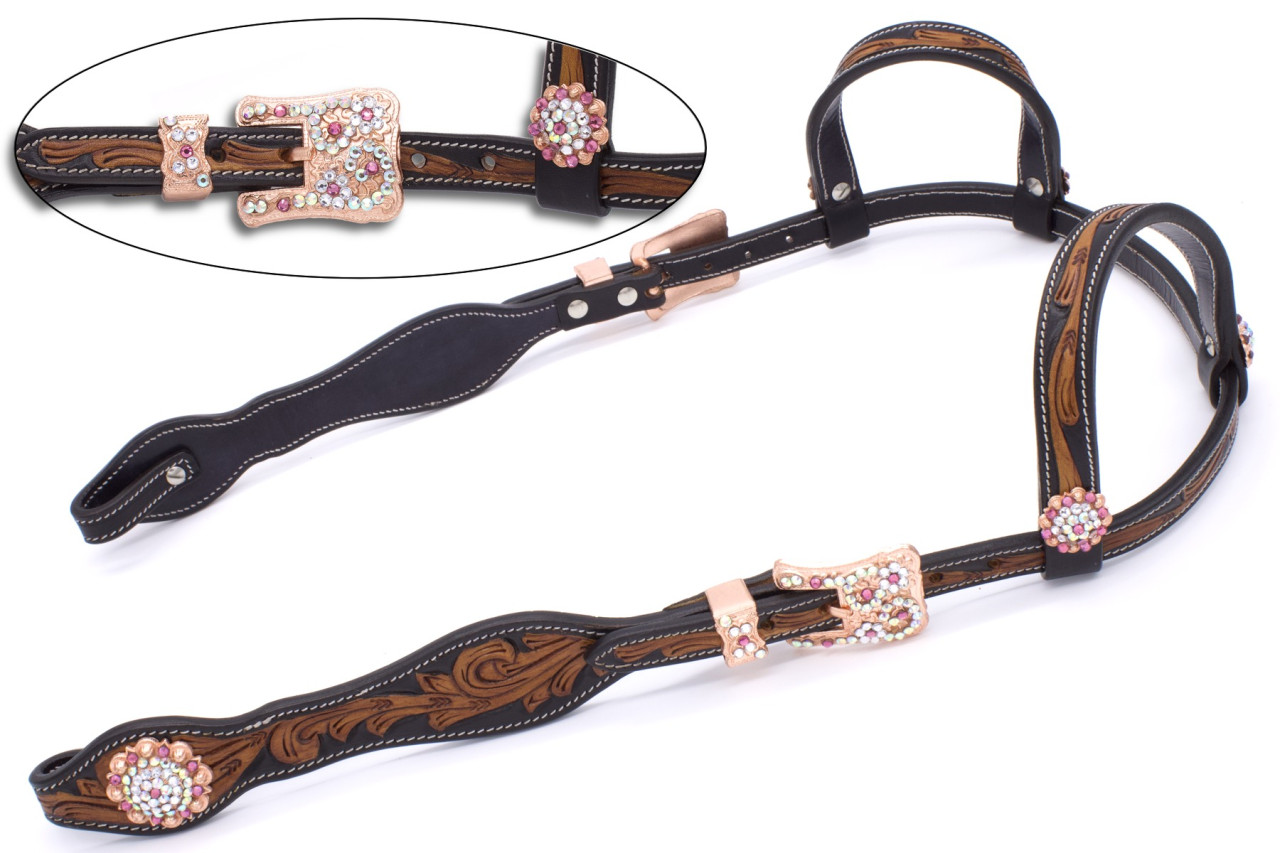 Two Ear western bridle Crystal with rose gold fittings and conchos