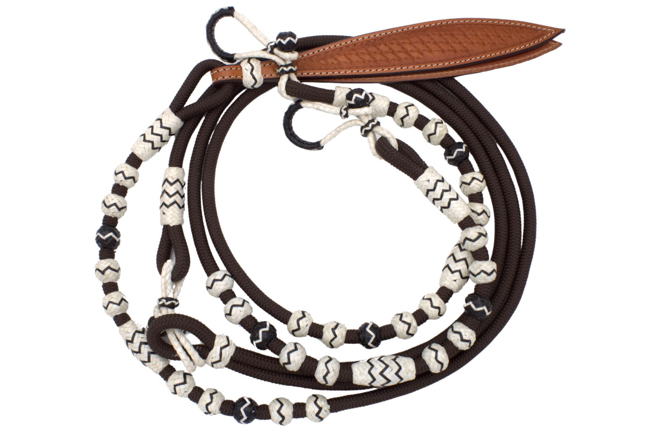 Nylon Romal Reins dark brown with rawhide buttons