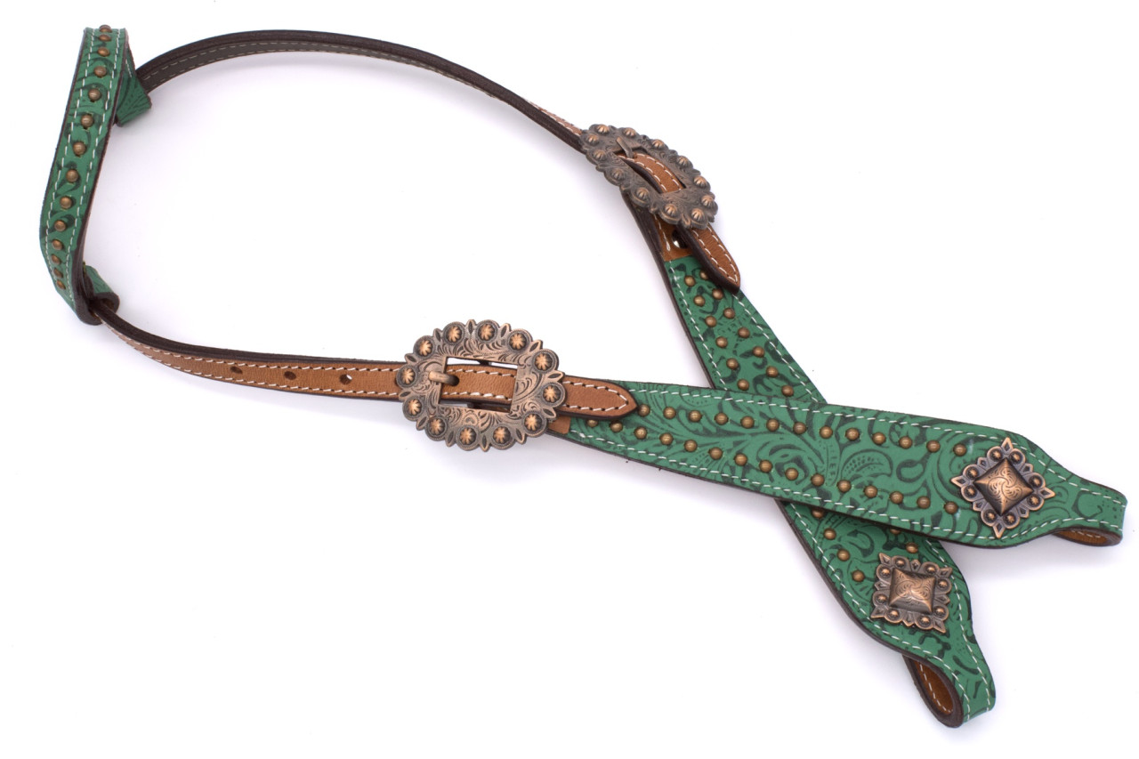 Show single ear western bridle, headstall with green pattern and ...